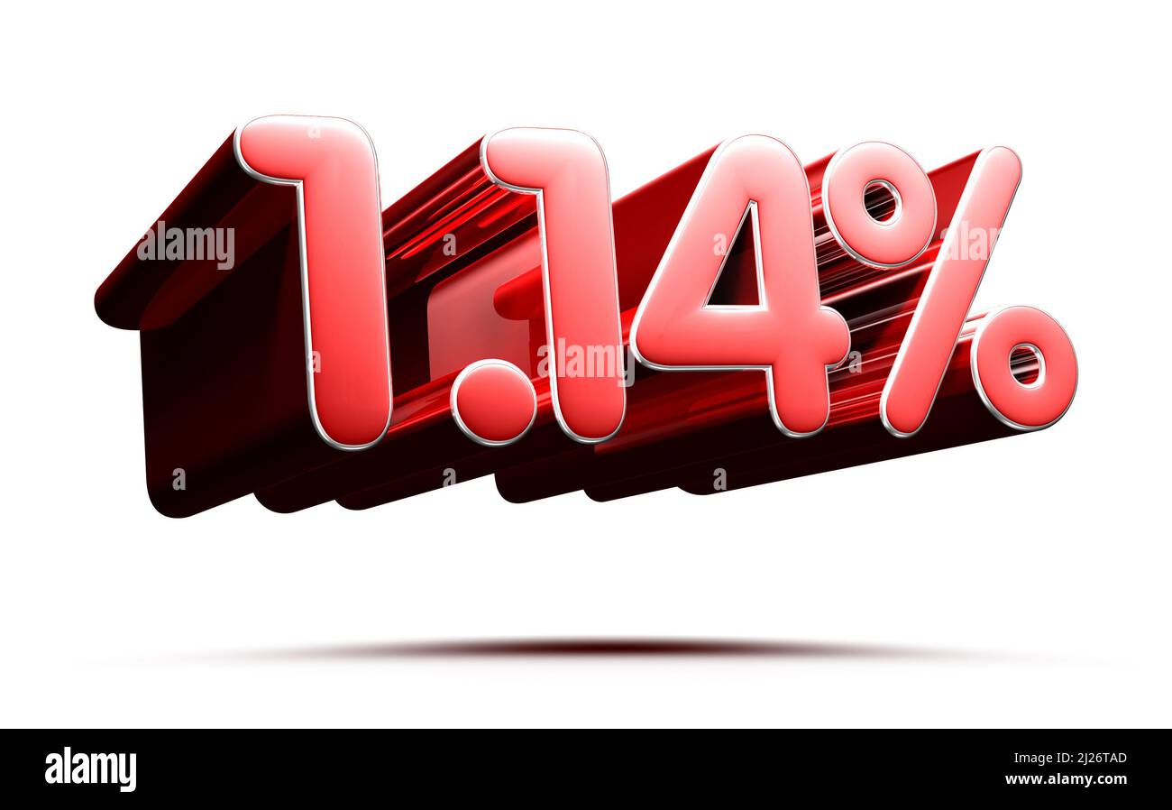 Red number 1.14 percent 3D illustration on white background with ...