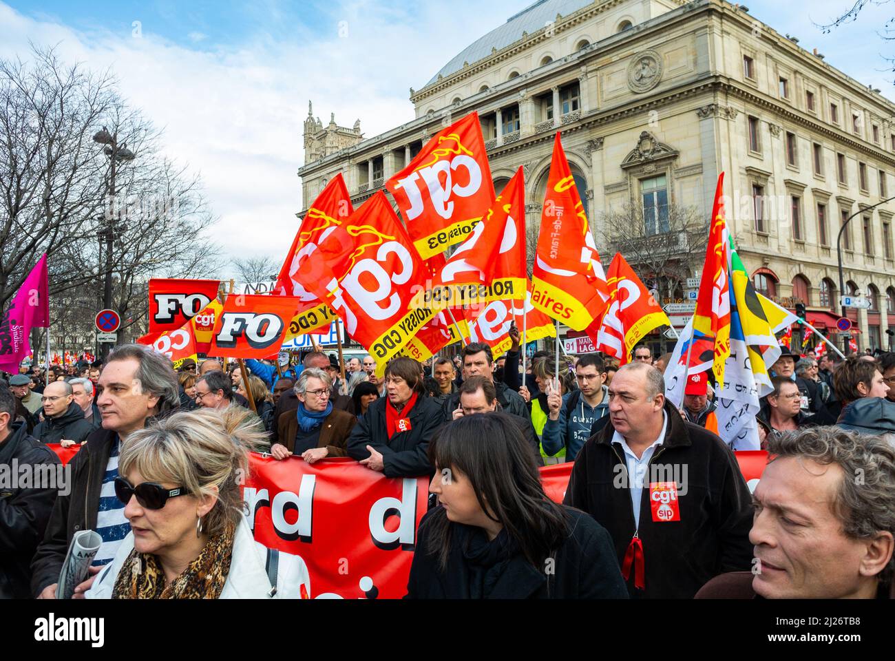 Paris, France, French Labor Unions, CGT, Force Ouvriere, Demonstration ...