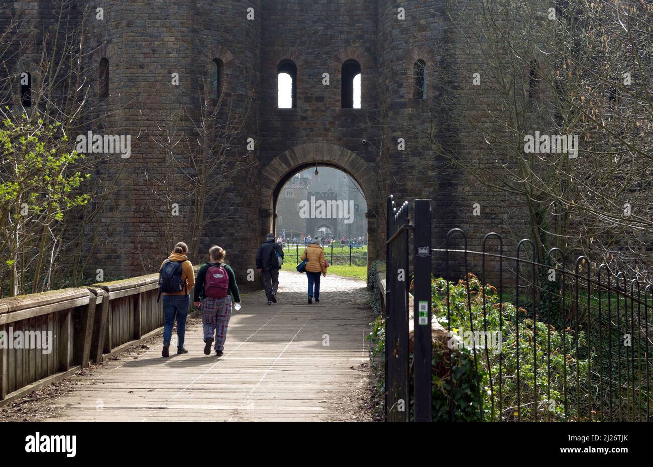 Cardiff Castle, back entrance from Bute Park. Spring 2022.March Stock ...