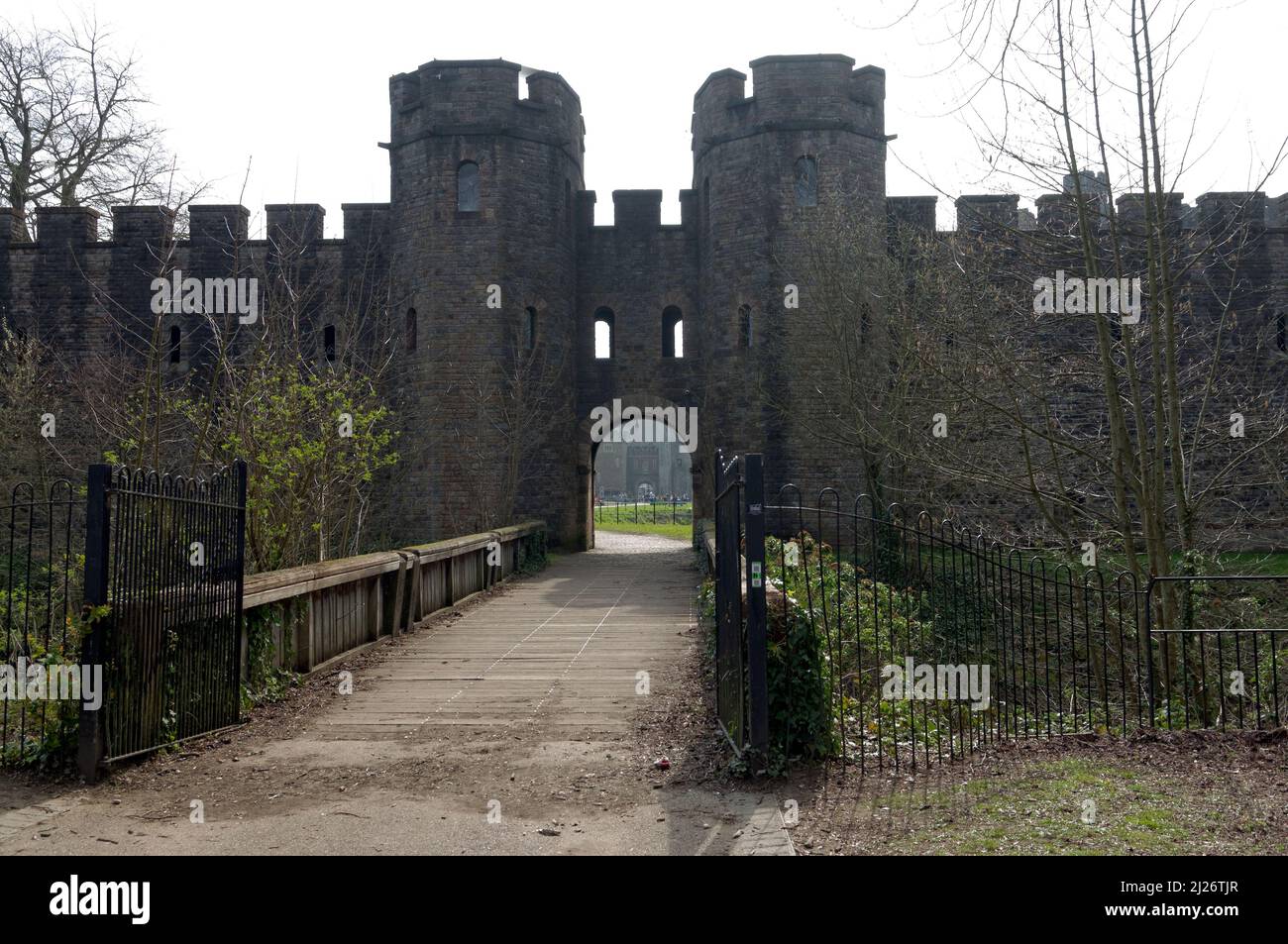 Cardiff Castle, back entrance from Bute Park. Spring 2022.March Stock ...