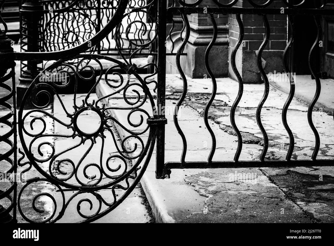 Artistic forged iron railing in black and white Stock Photo - Alamy
