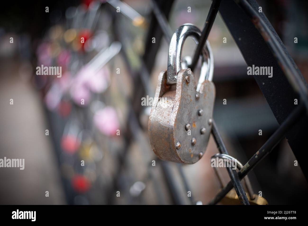 Old fashioned padlock on bridge in Savannah Georgia, USA Stock Photo ...