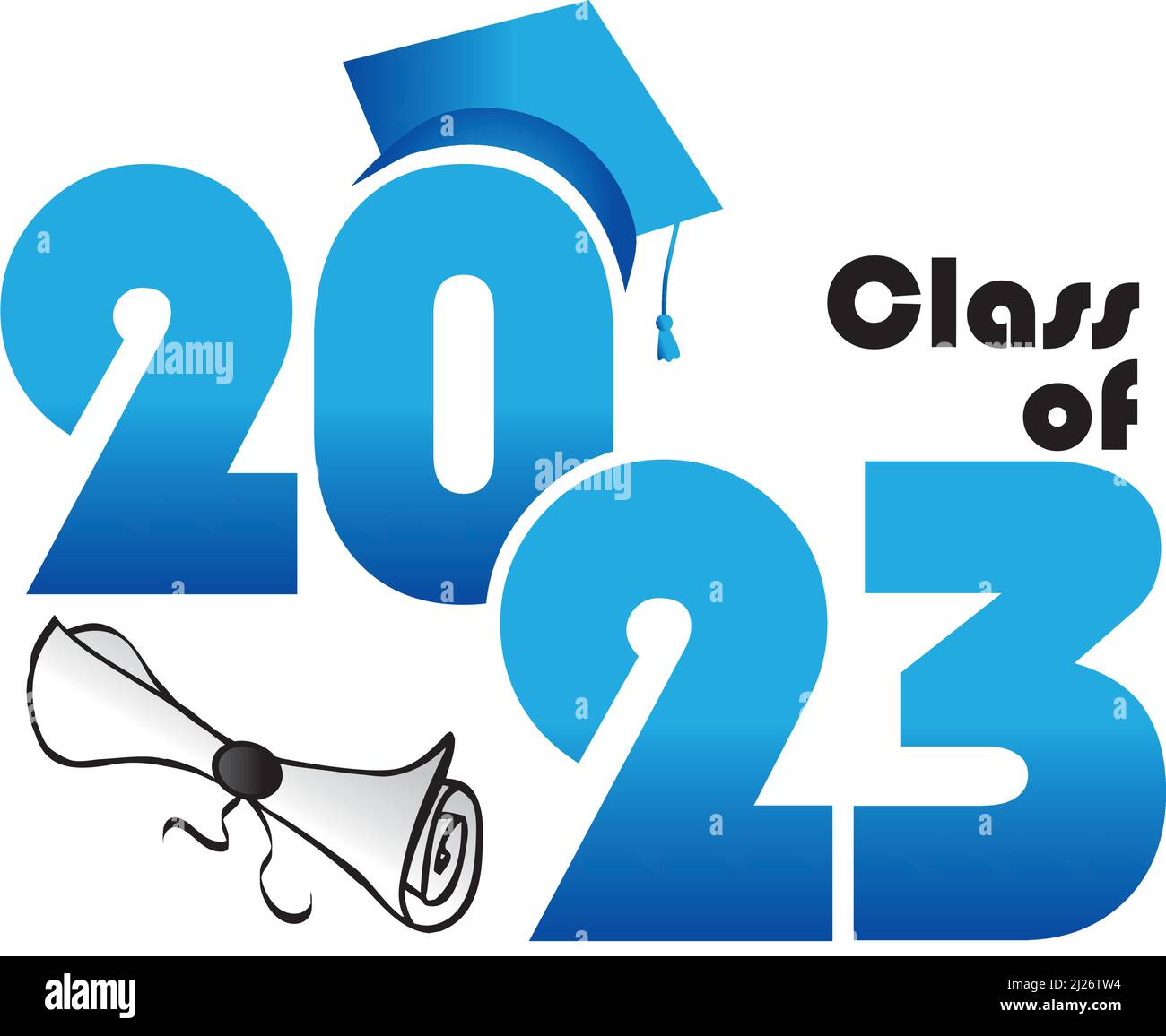 Blue Class of 2023 with diploma and hat stacked Stock Vector Image ...