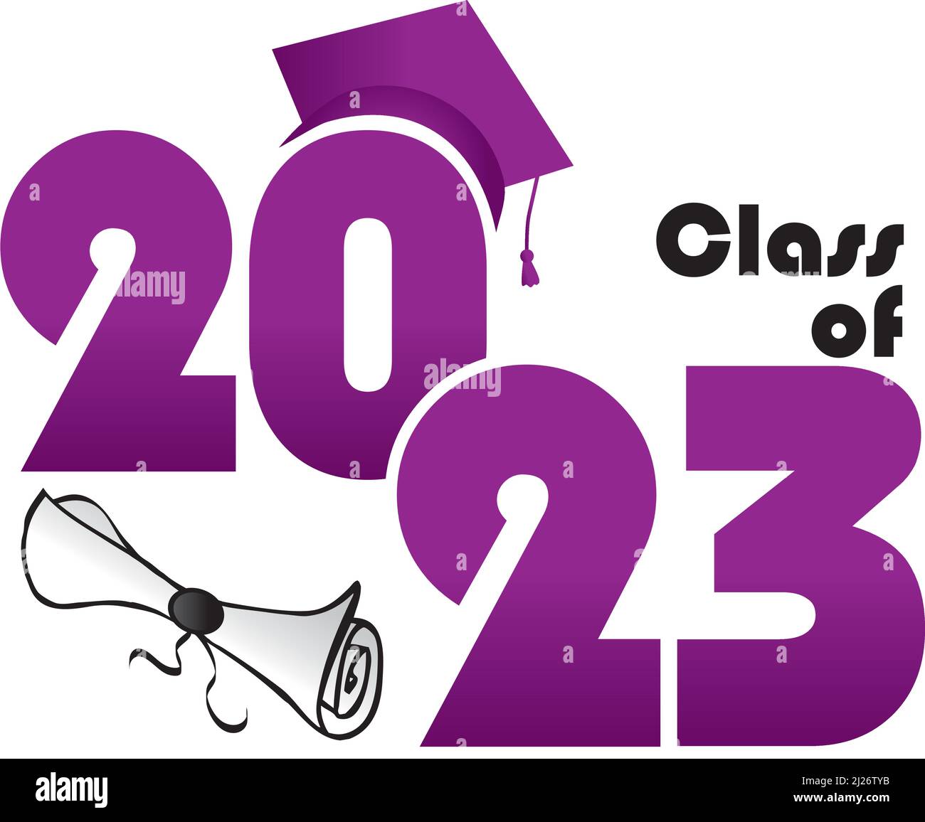 Purple Class of 2023 with diploma and hat stacked Stock Vector Image ...