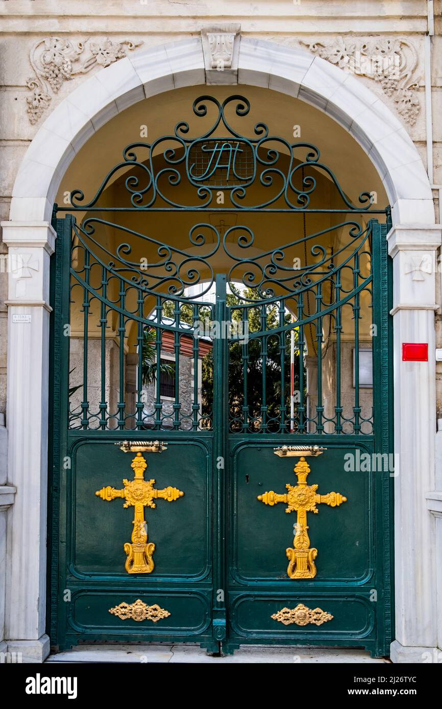 Entrance gate of the Hagios Georgios Greek Orthodox Church in Kuzguncuk ...