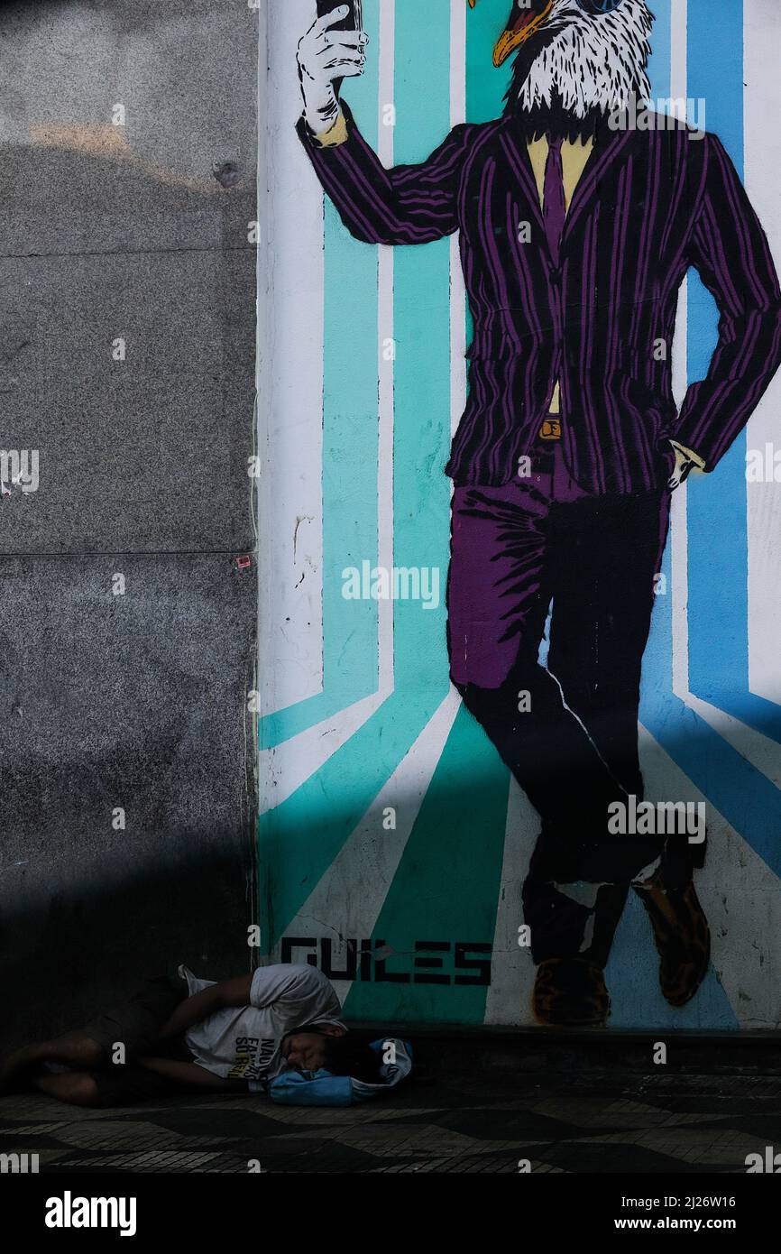 March 30, 2022, Sao Paulo, SP, Brazil: A homeless person lying on the ...