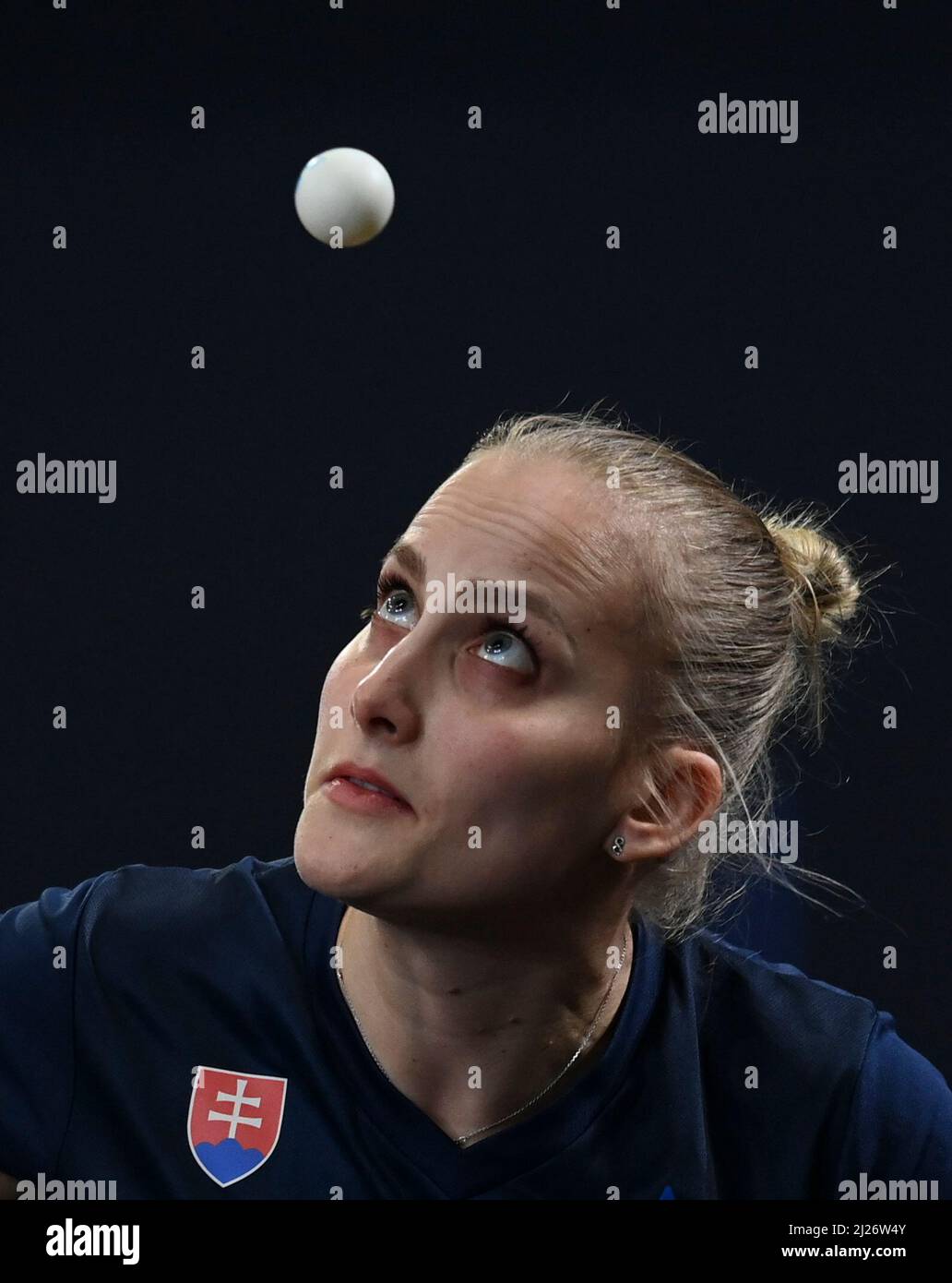 Doha, Qatar. 29th Mar, 2022. Barbora Balazova of Slovak Republic hits a ...