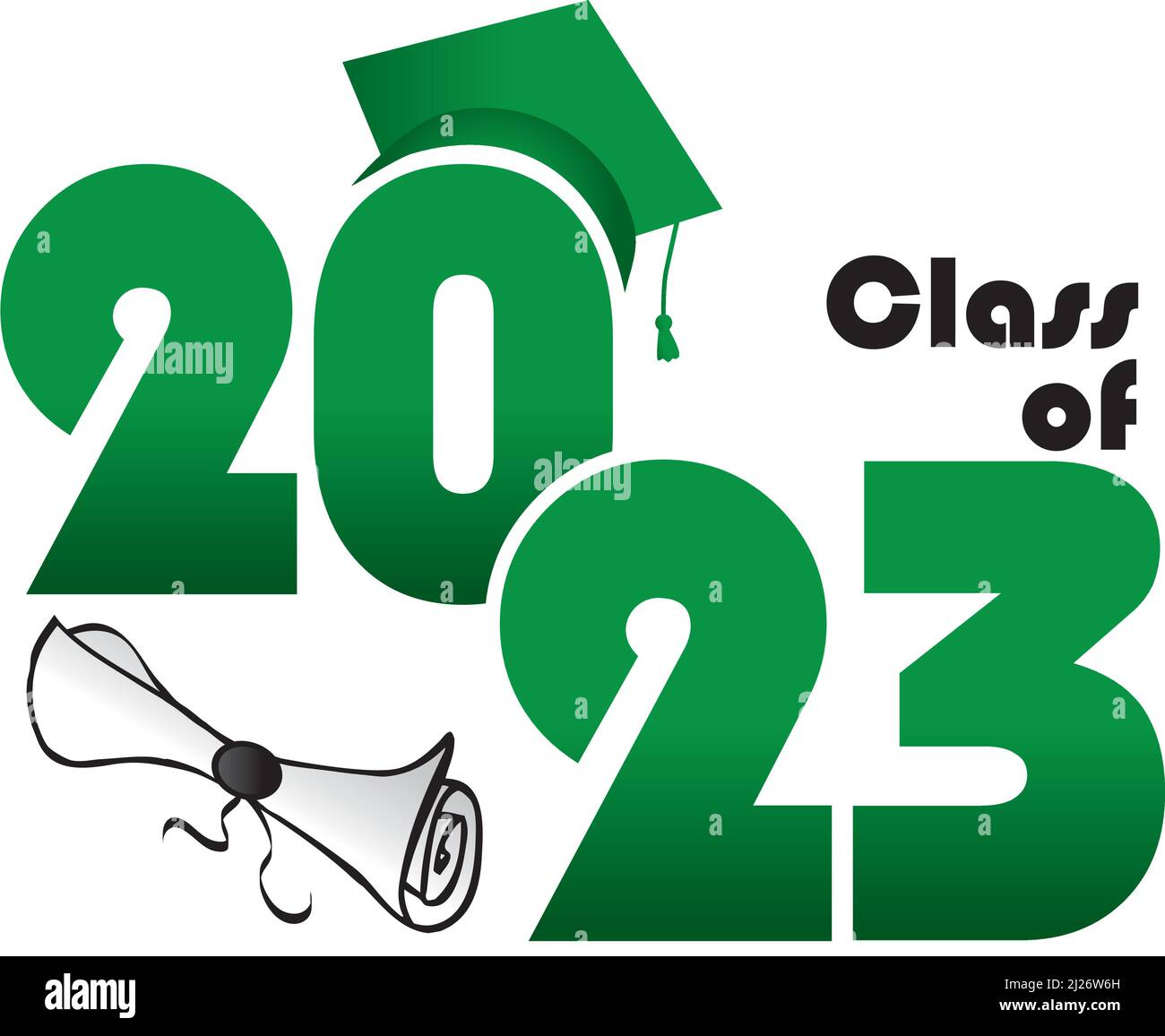 Green Class of 2023 with diploma and hat stacked Stock Vector Image ...