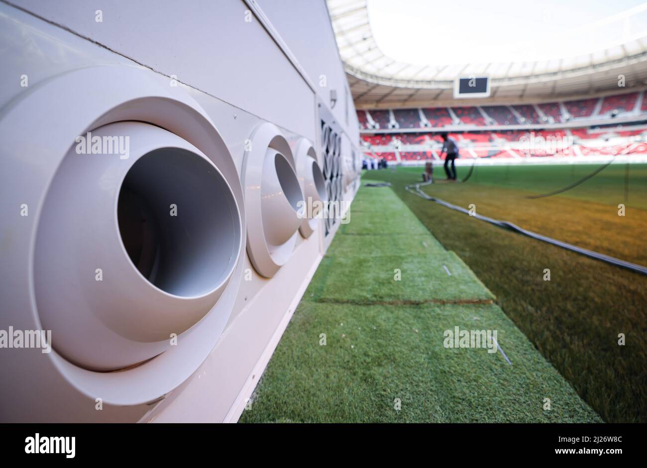 Doha, Qatar. 29th Mar, 2022. Air vents are seen on the pitch at Ahmad ...
