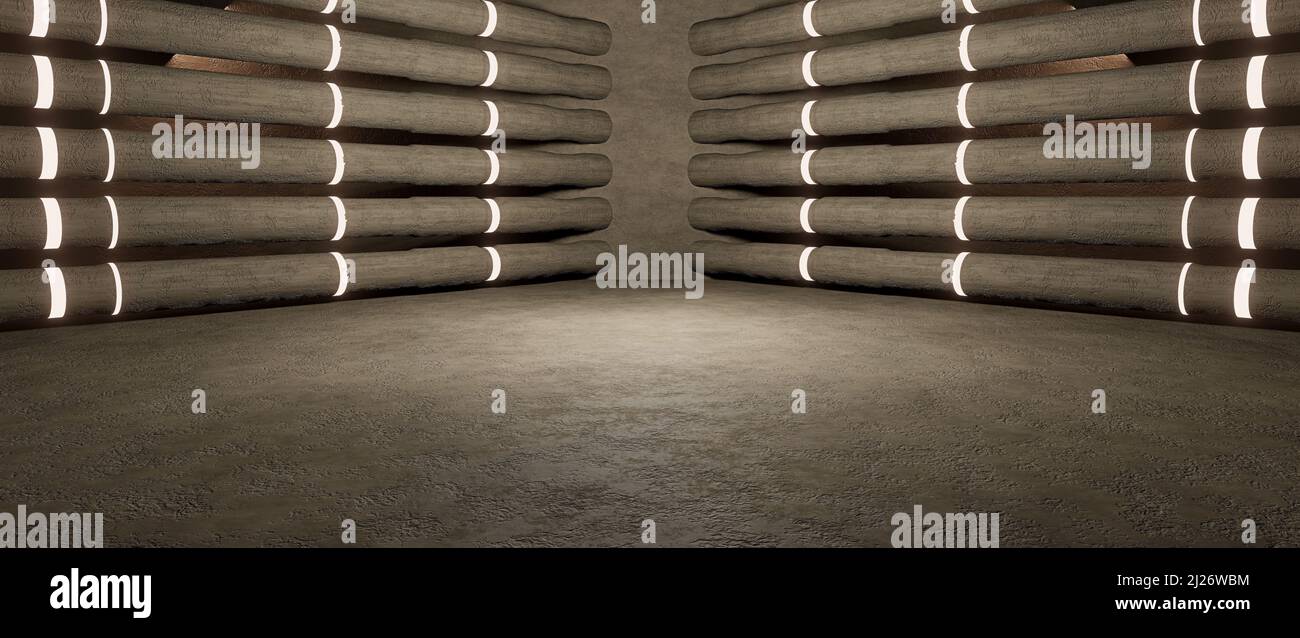 Futuristic Concrete Cement Panels Underground Tunnel Lighted Gray ...