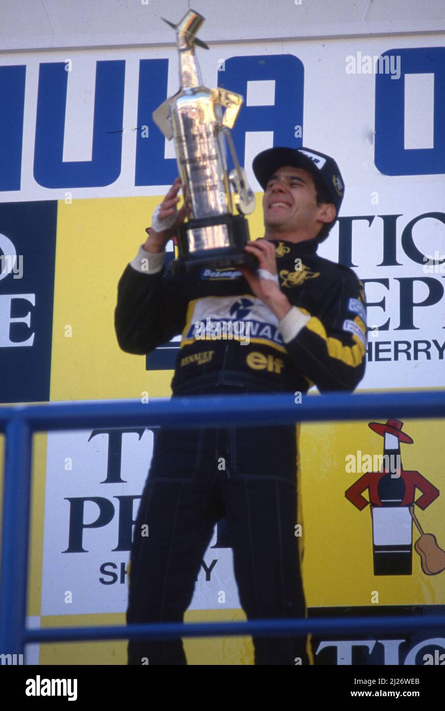 Ayrton Senna da Silva (BRA) Lotus 1st position celebrates podium Stock ...