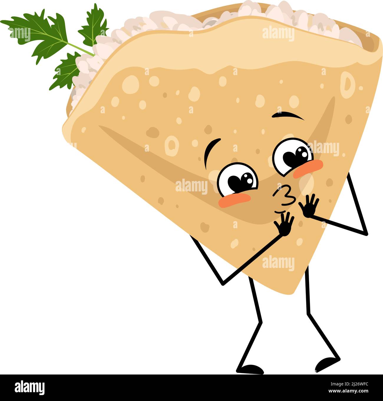 Pancake character with love emotions, smile face, arms and legs. Baking ...