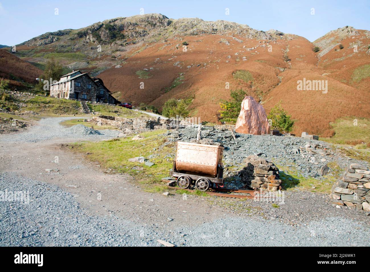 Narrow gauge mineral wagon on display in the Coniston Copper Mines ...