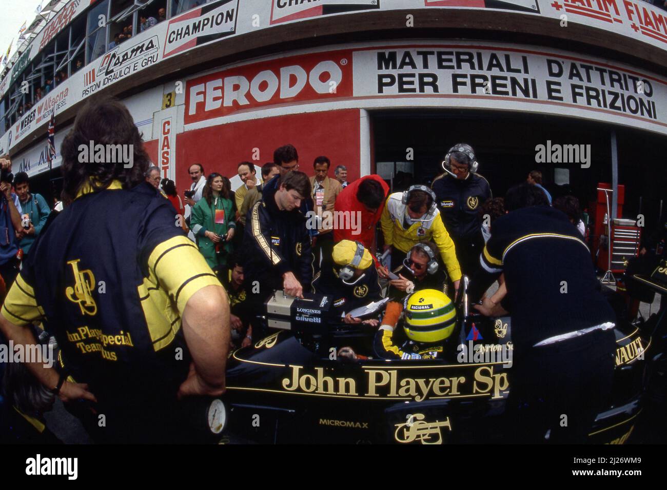 Ayrton Senna da Silva (BRA) Lotus 98T Renault talks with Gerard ...