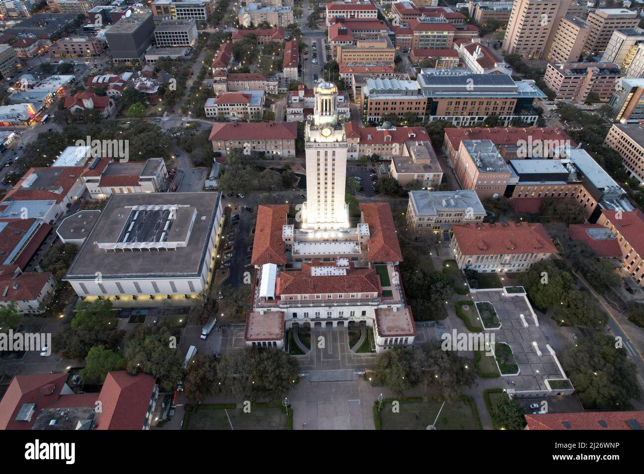 The UT Tower and Main Building on the University of Texas campus ...