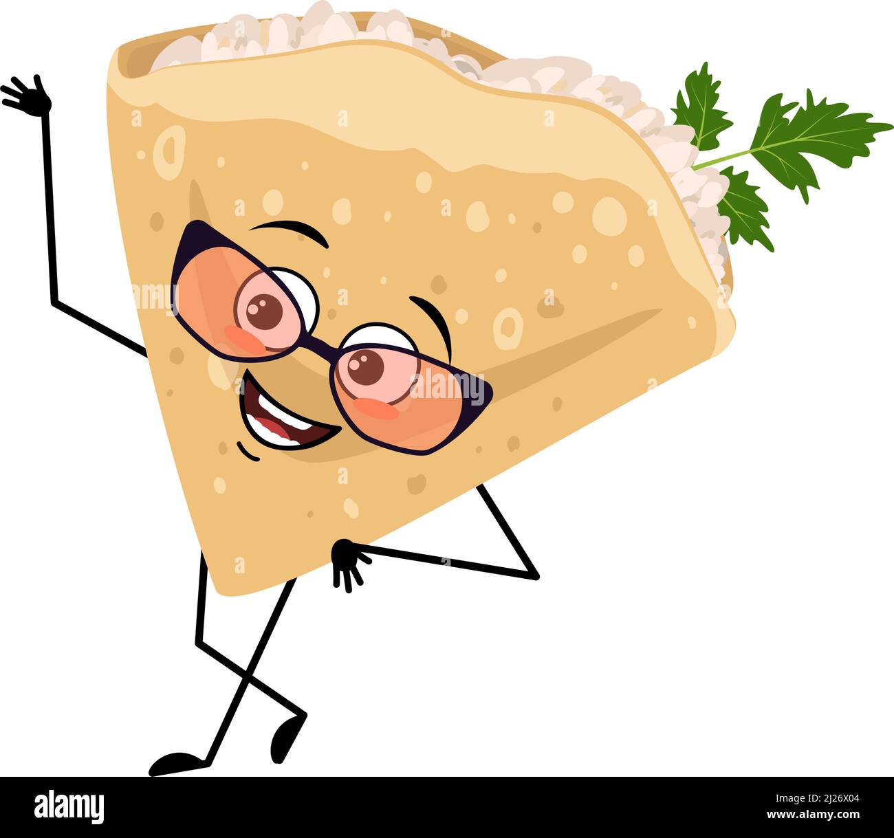 Pancake character with glasses and happy emotion, face, smile eyes ...