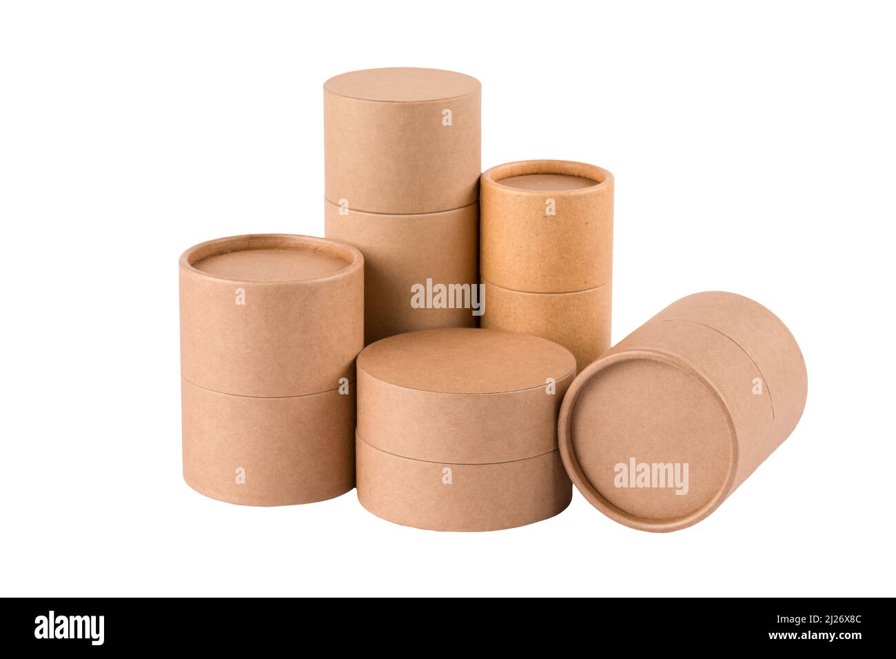 Set of paper tubes with paper caps in different sizes isolated on white ...
