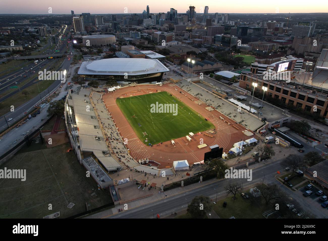 An aerial view of Mike A. Myers Stadium on the campus of the University ...