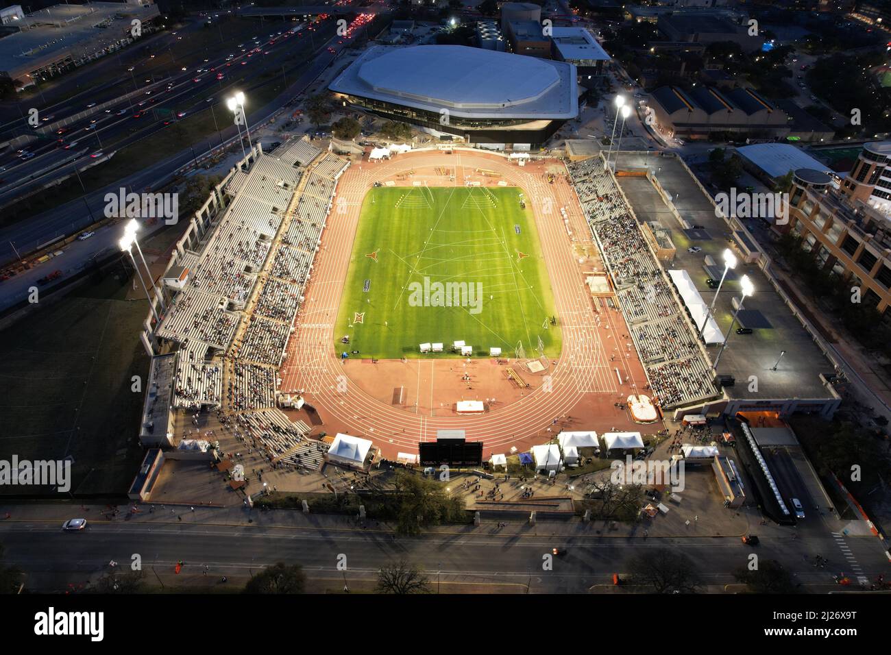An aerial view of Mike A. Myers Stadium on the campus of the University ...