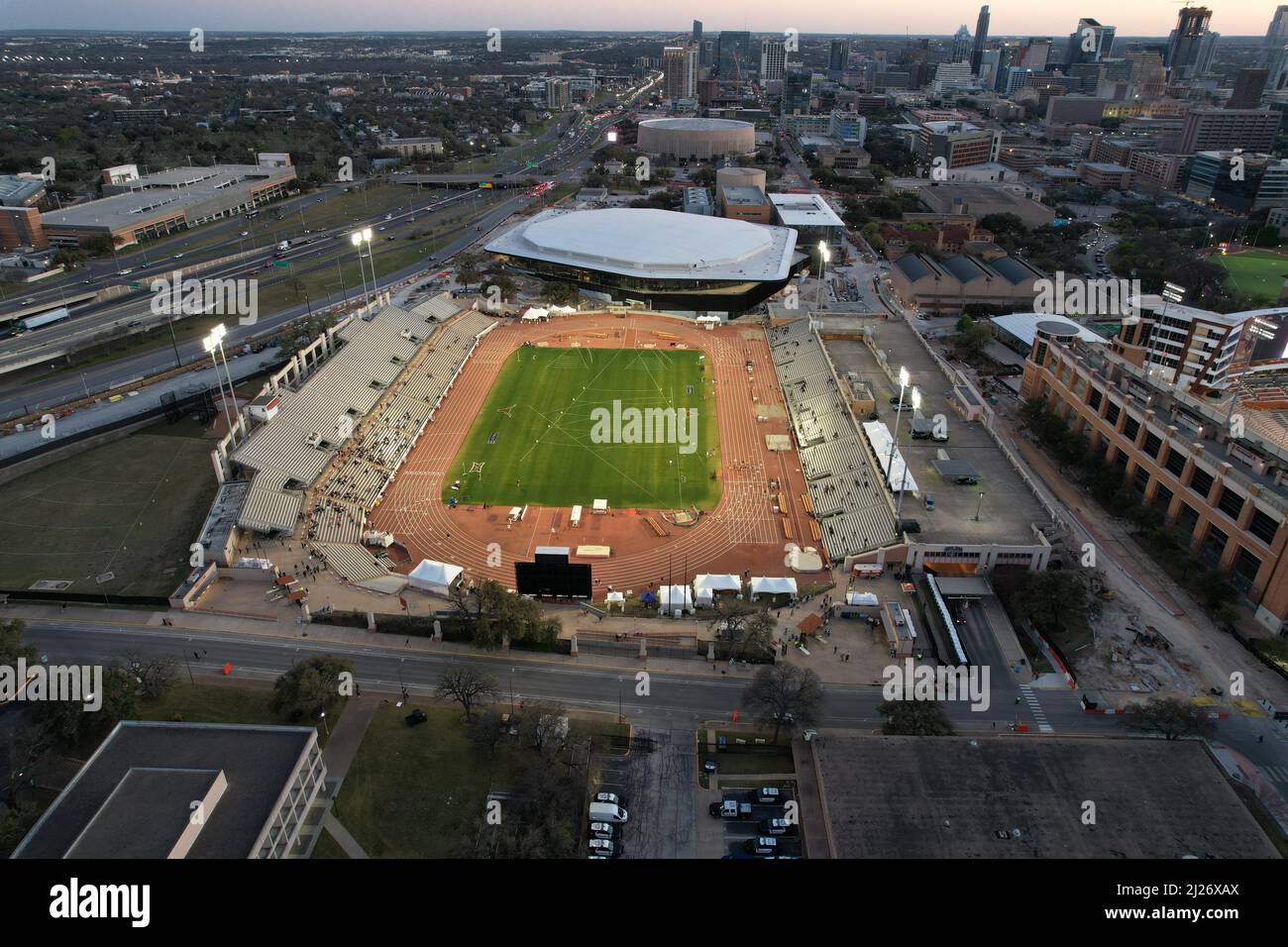 An aerial view of Mike A. Myers Stadium on the campus of the University ...