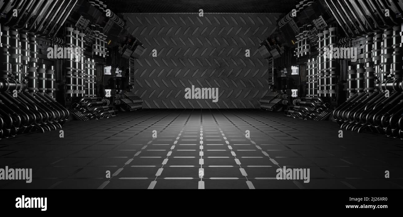 Neon Glow Futuristic Cyber Background Alien Spaceship Room Tunnel ...