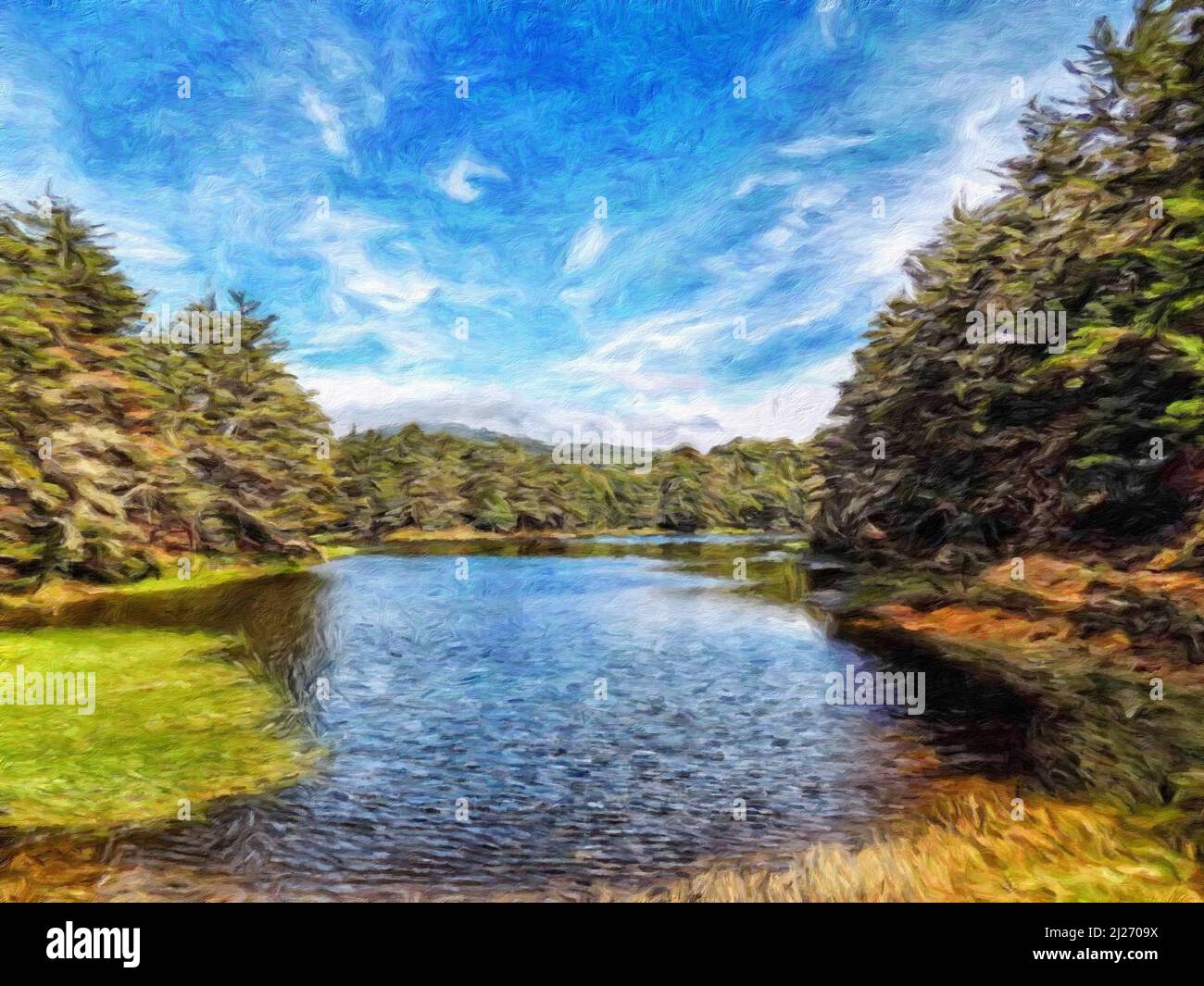 Watercolor and pastel drawing nature landscape, tropical travel and ...