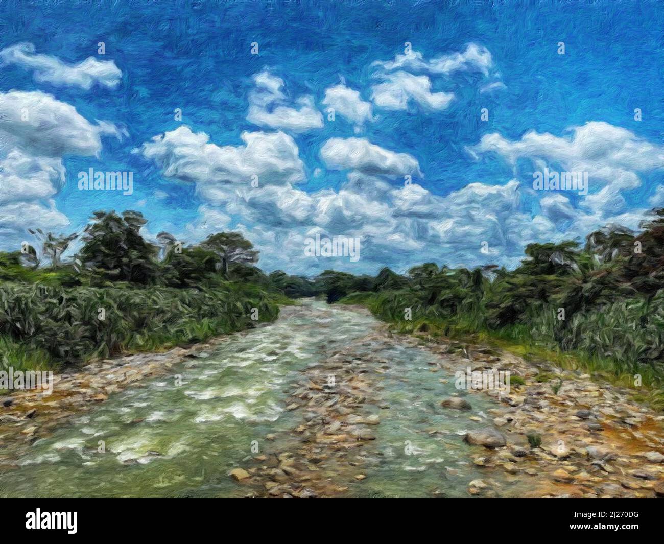 Watercolor and pastel drawing nature landscape, tropical travel and ...