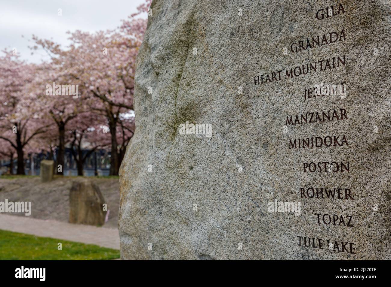 Portland, USA. 28th Mar, 2022. Massive rock installations hold haiku ...