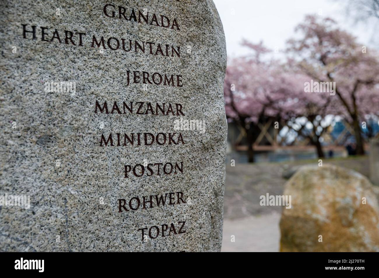 Portland, USA. 28th Mar, 2022. Massive rock installations hold haiku ...