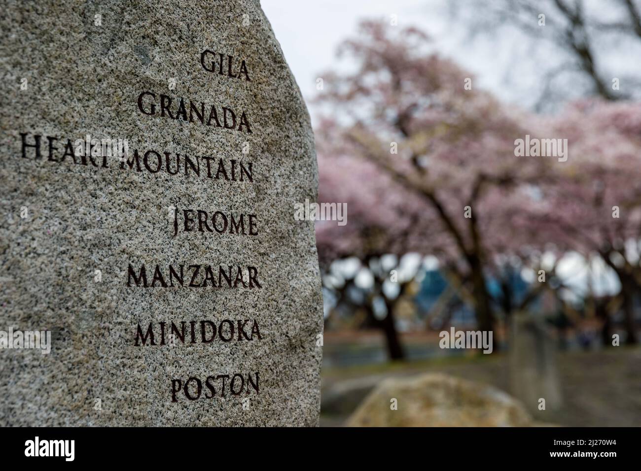 Portland, USA. 28th Mar, 2022. Massive rock installations hold haiku ...