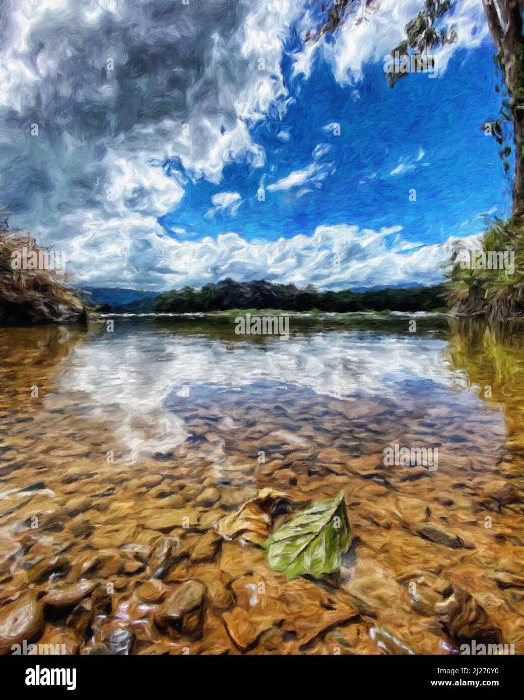 Watercolor and pastel drawing nature landscape, tropical travel and ...