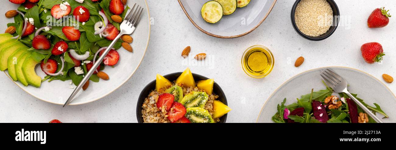 Flat lay top view healthy food lunch dinner concept Stock Photo - Alamy