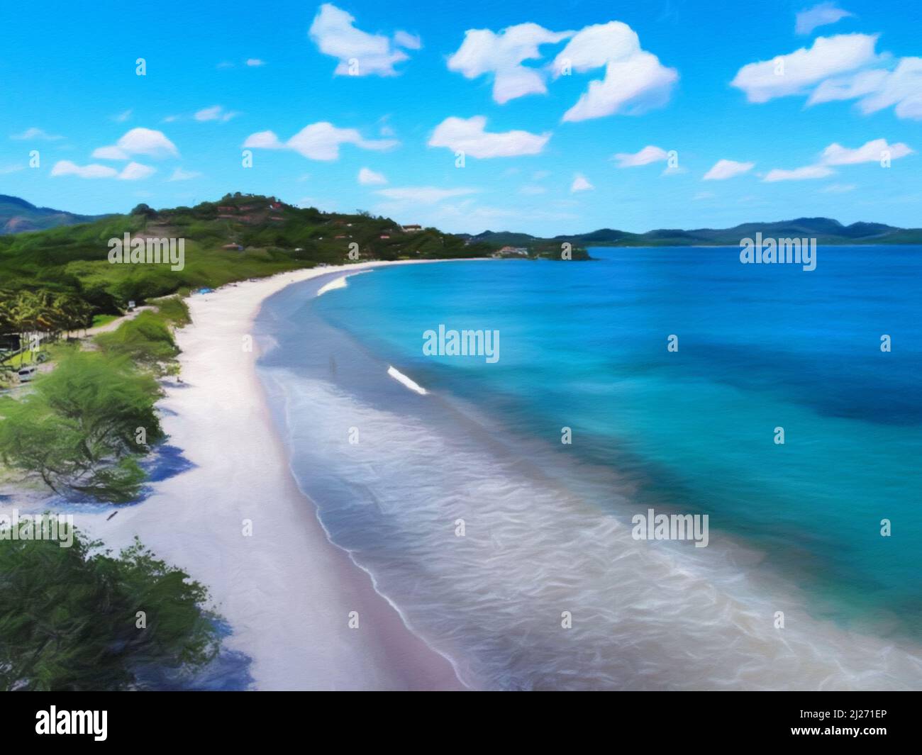 Watercolor and pastel drawing nature landscape, tropical travel and ...