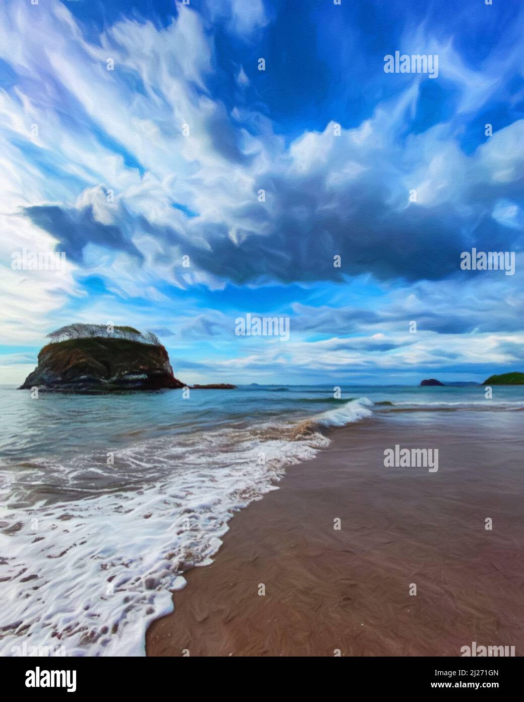 Watercolor and pastel drawing nature landscape, tropical travel and ...