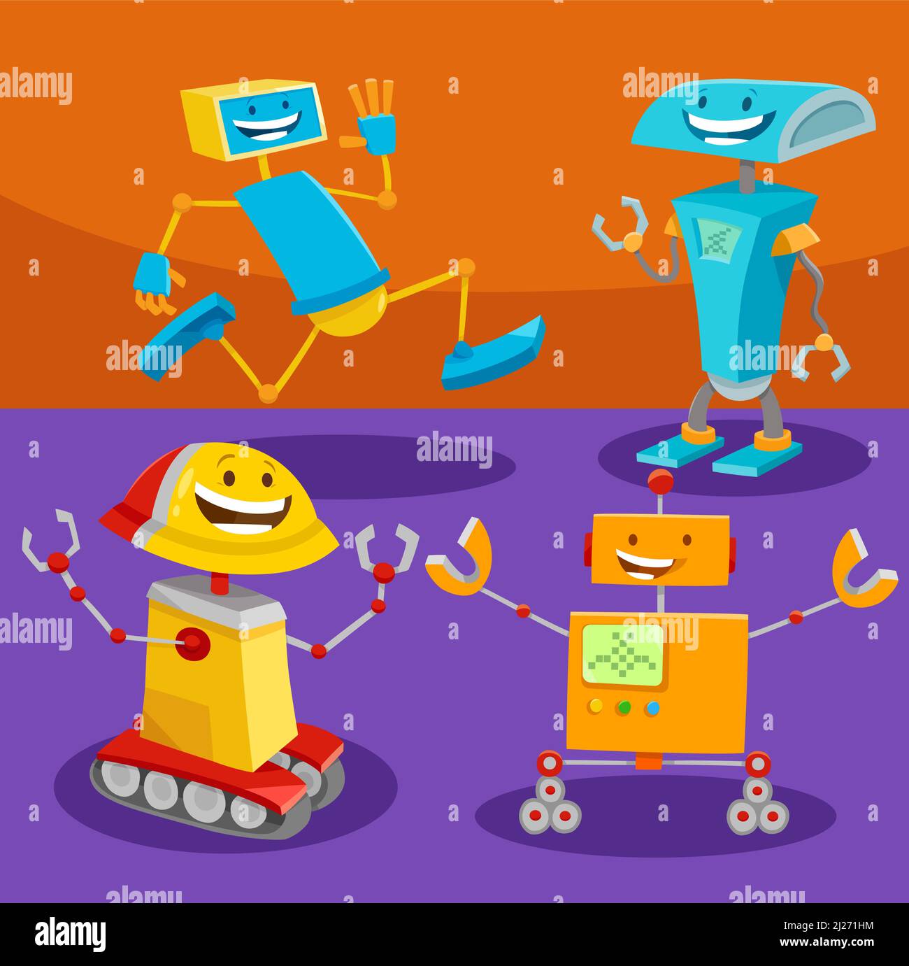 Cartoon illustration of funny robots and droids fantasy characters ...