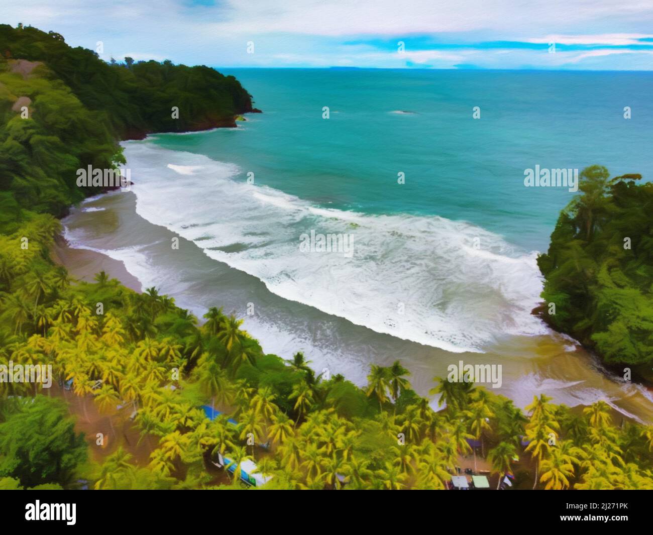 Watercolor and pastel drawing nature landscape, tropical travel and ...