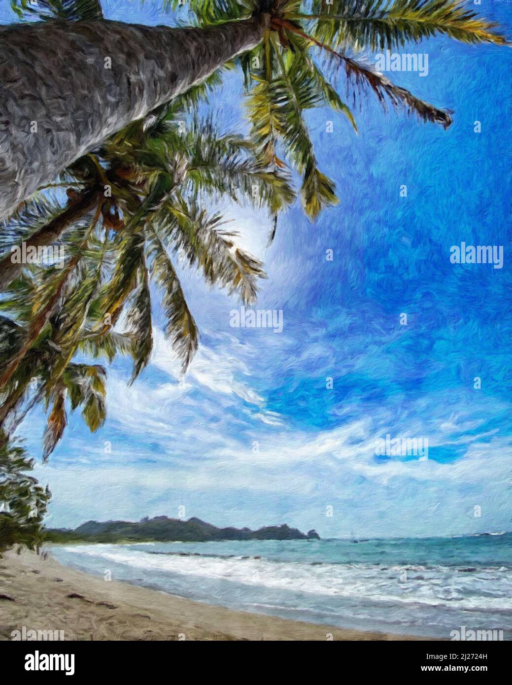 Watercolor and pastel drawing nature landscape, tropical travel and ...