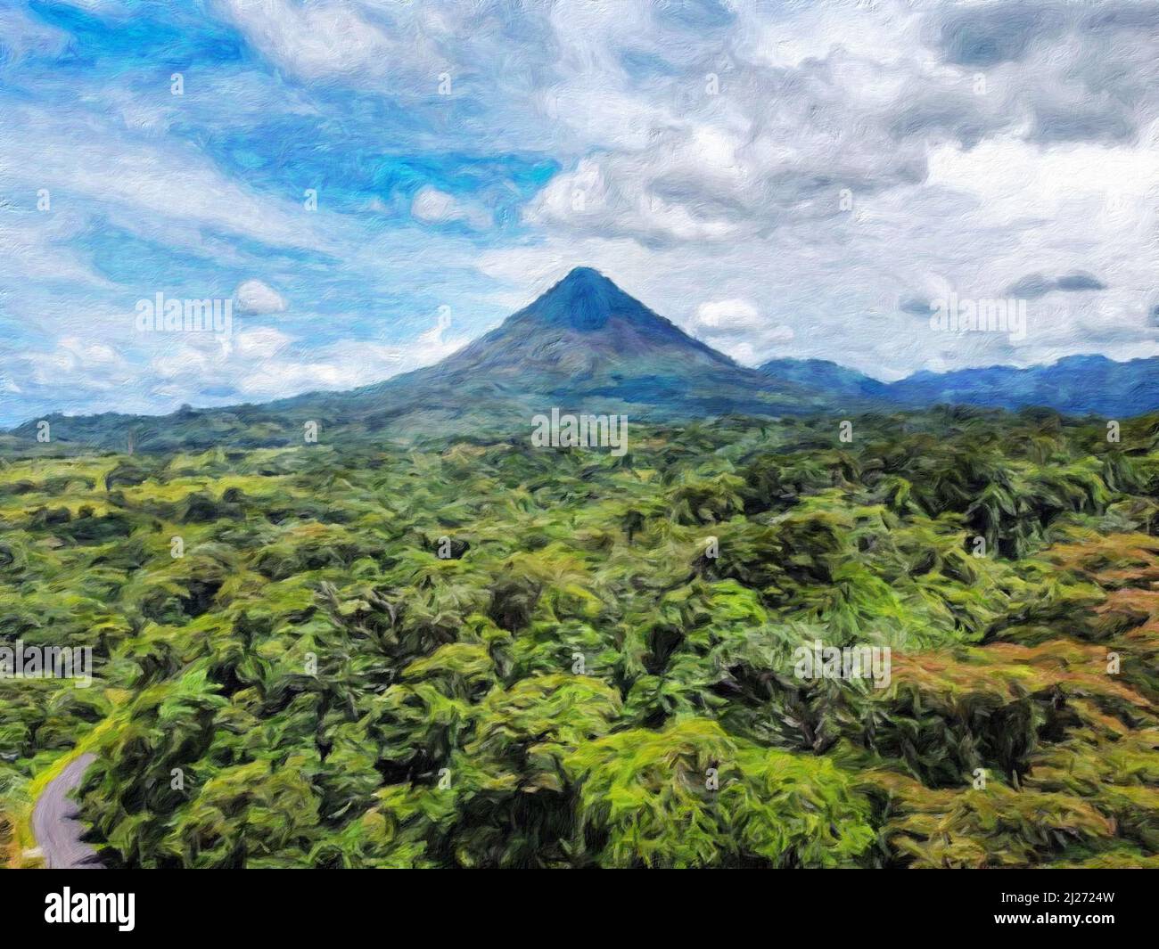 Watercolor and pastel drawing nature landscape, tropical travel and ...