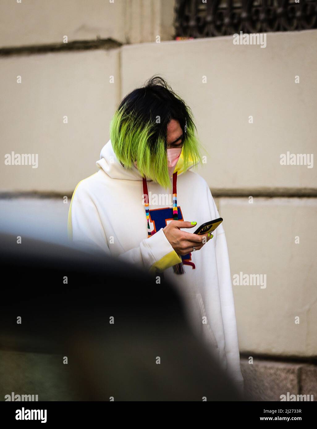 MILAN, Italy- February 25 2022: Yu Masui on the street in Milan Stock ...
