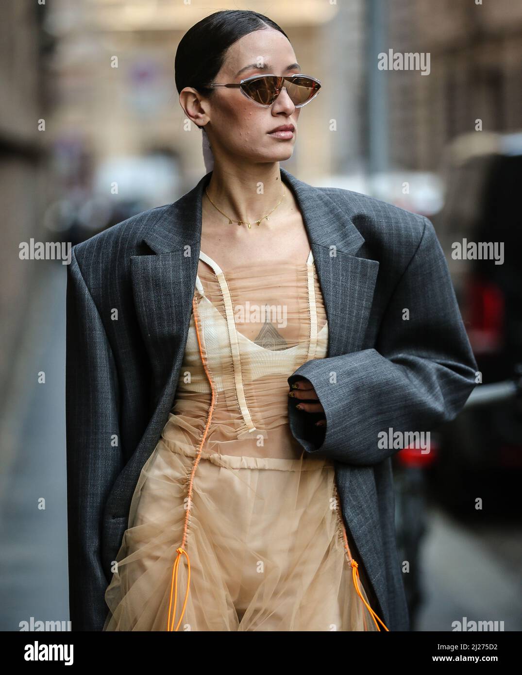 MILAN, Italy- February 25 2022: Alexandra Guerain on the street in ...