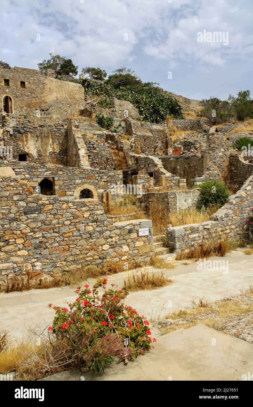 Abandoned village on the Spinalonga Island, Crete, Greece Stock Photo ...