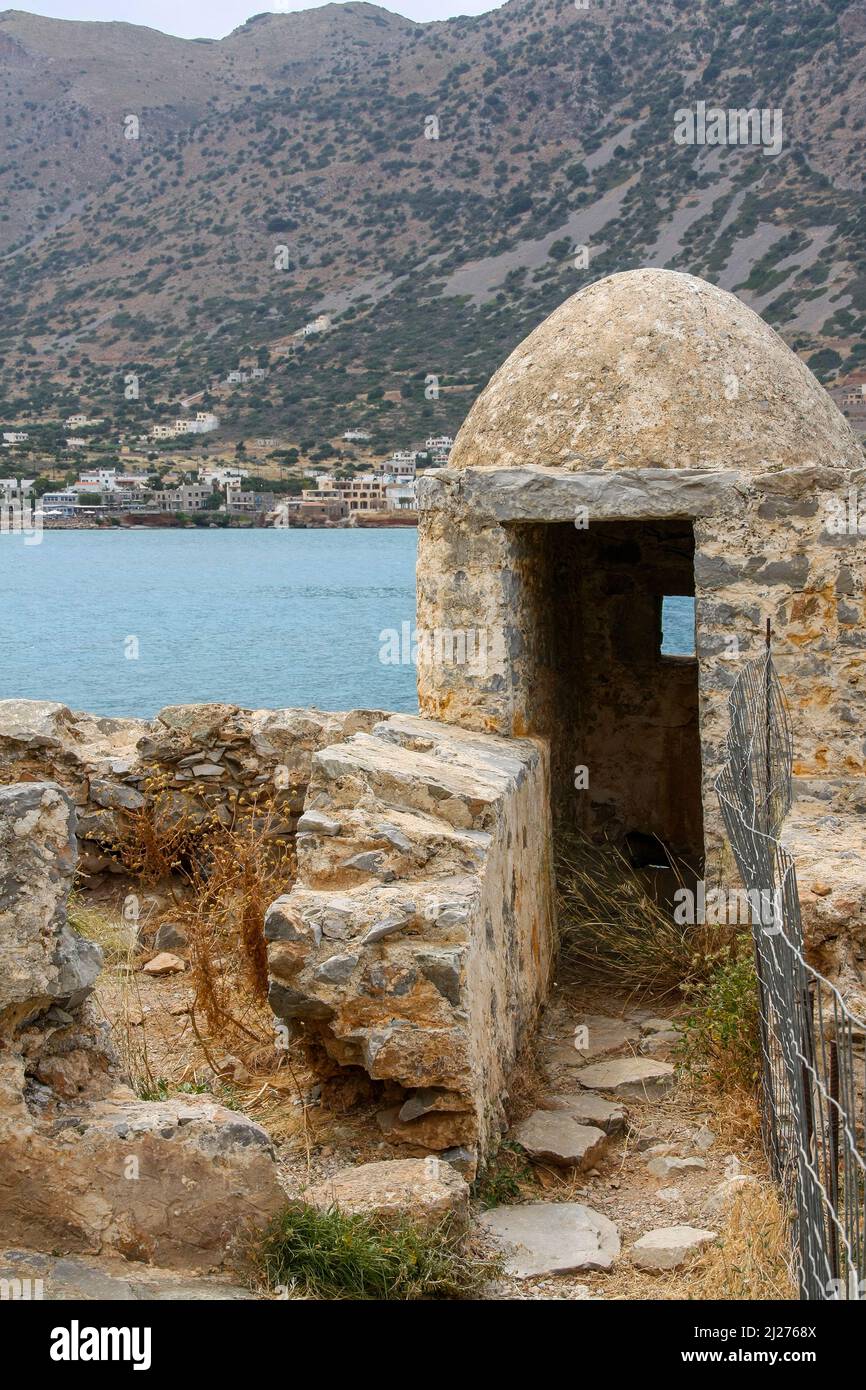 The abandoned fort on the Spinalonga Island, Crete, Greece Stock Photo ...