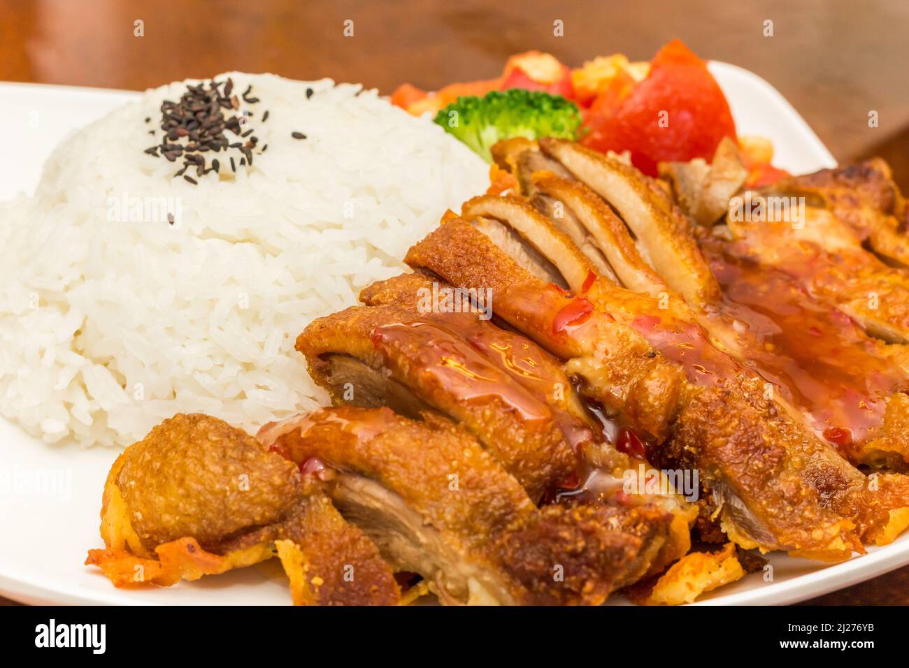 Traditional chinese roasted braised duck (shao ya) served with white ...