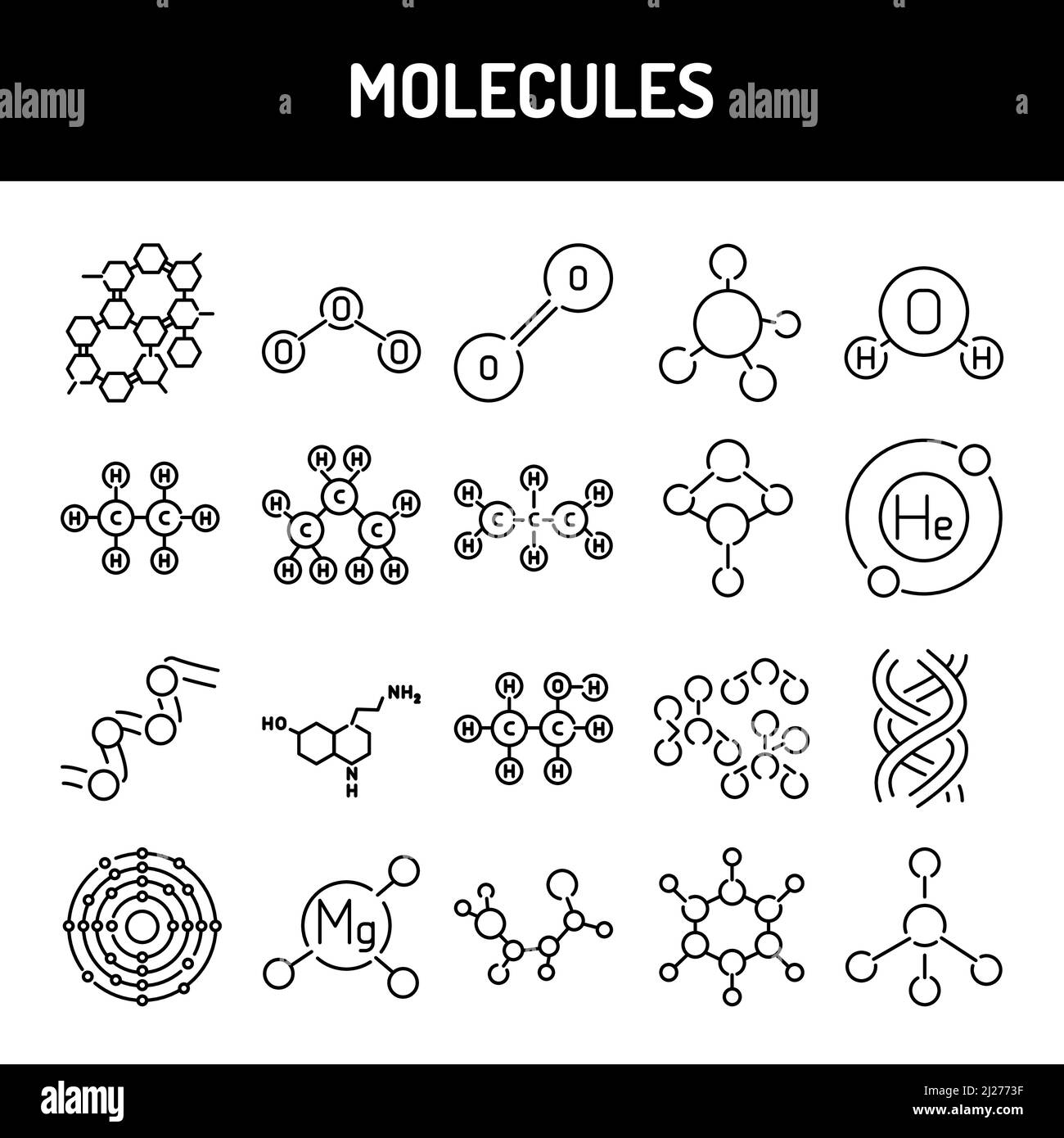 Molecules line icons set. Isolated vector element. Outline pictograms ...