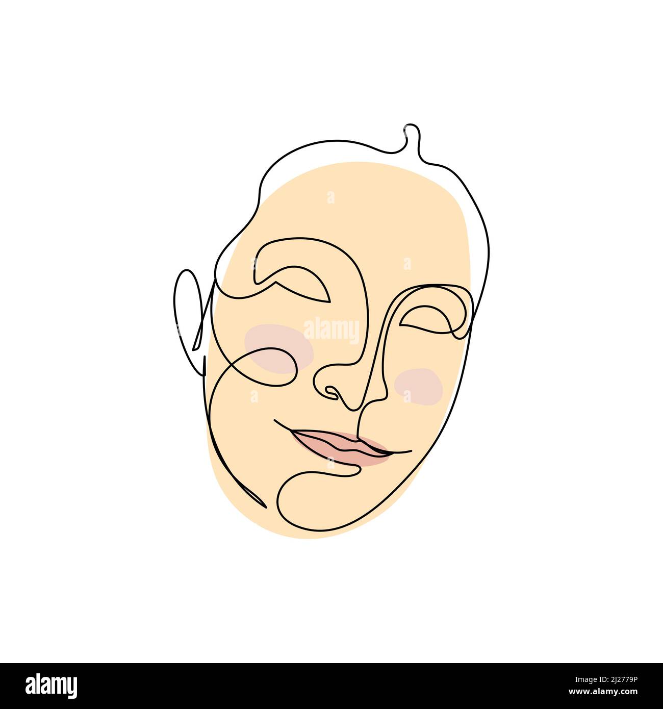 Female face single line drawing and pastel abstract shapes composition ...