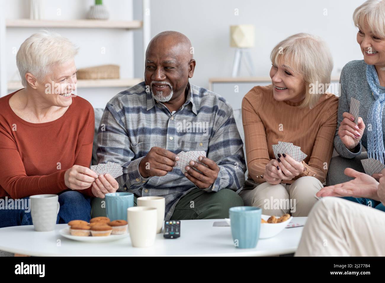 International group of cheerful elderly people chilling together ...