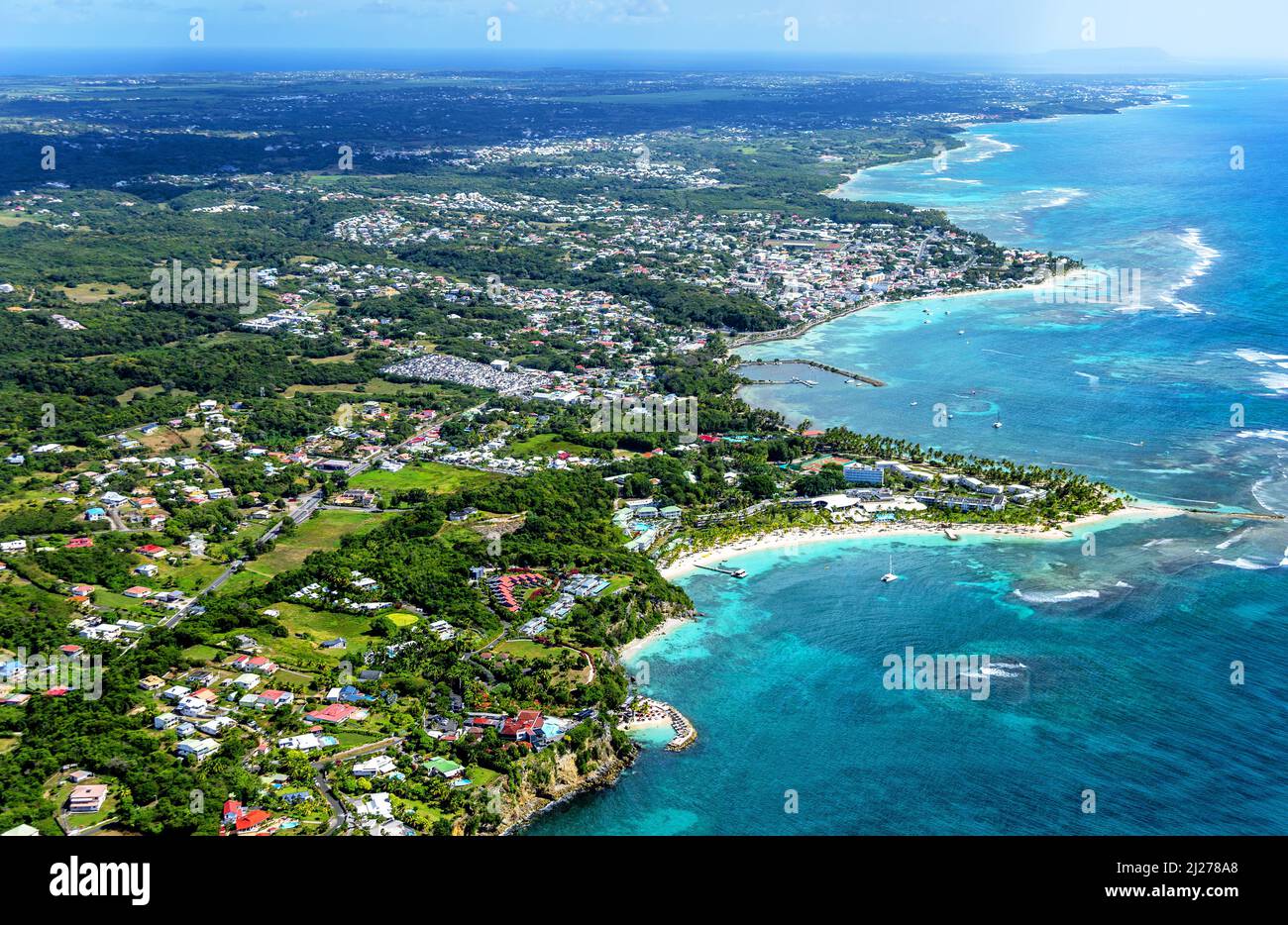 Aerial view of the south coast near Sainte-Anne, Grande-Terre ...