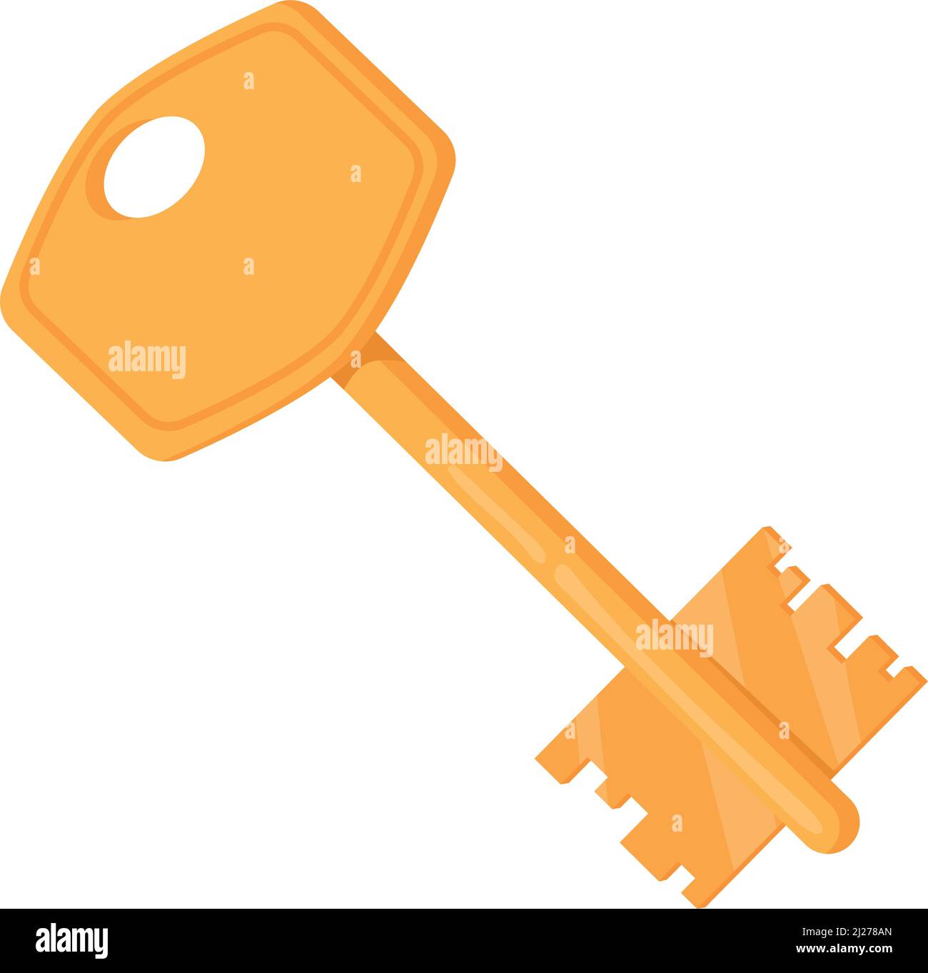 Golden metal head key. Shiny cartoon icon isolated on white background ...