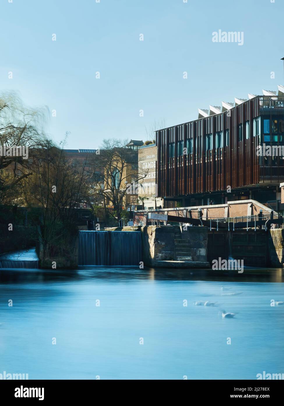 A long exposure view across Grand Union Canal at Hawley Lock to the ...