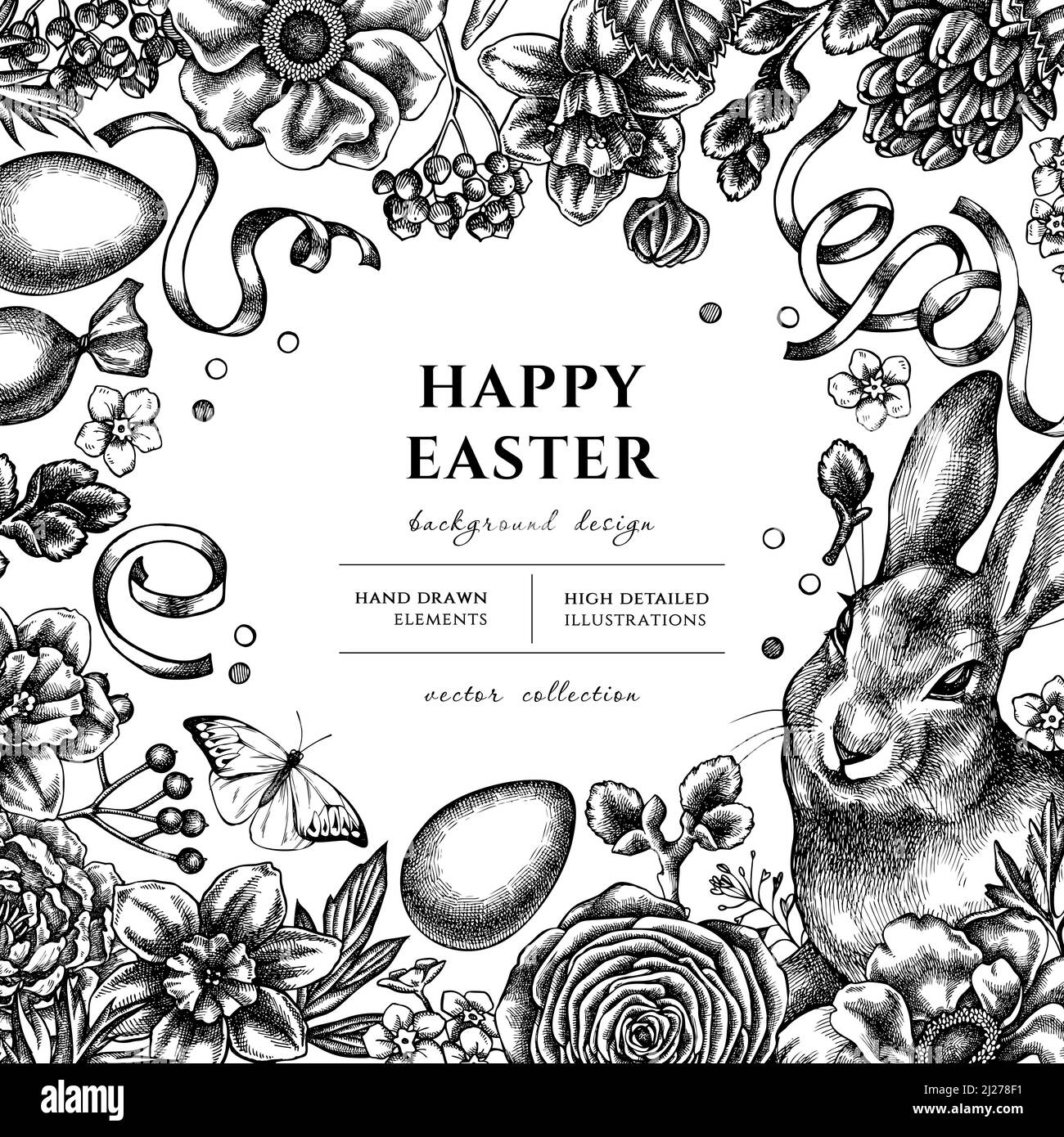 Easter hand drawn illustration design. Background with sketch rabbit ...